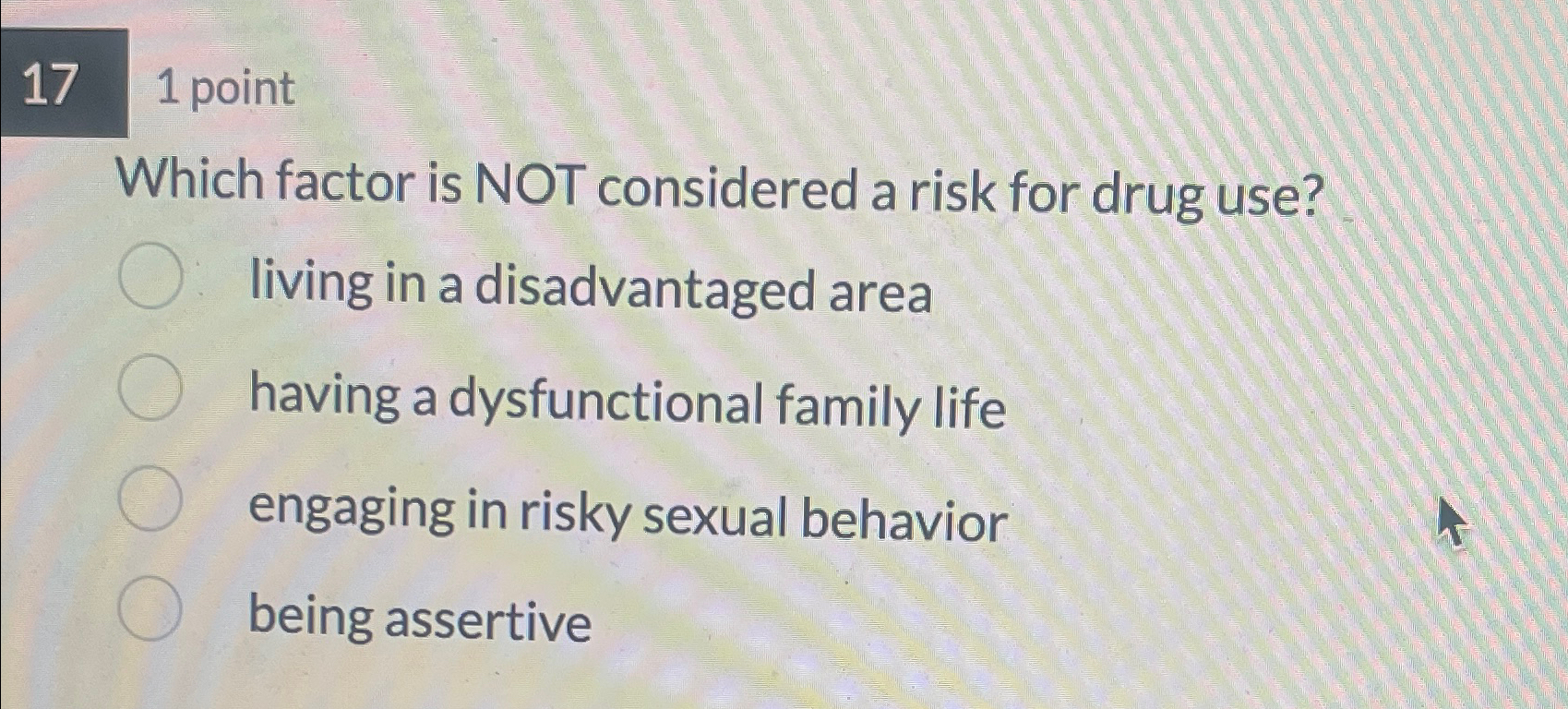Solved 171 ﻿pointWhich factor is NOT considered a risk for | Chegg.com