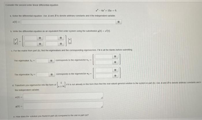 Solved Comider the second order linear differentia equation | Chegg.com Solved Comider the second order linear differentia equation | Chegg.com