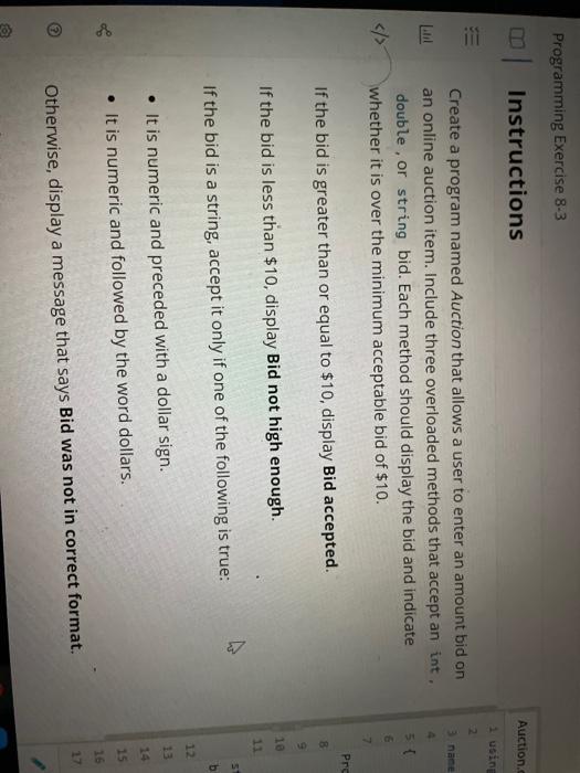 Solved Programming Exercise 8-3 Instructions Auction.c 1 | Chegg.com