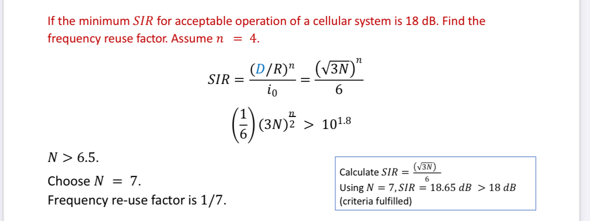 Solved If the minimum SIR for acceptable operation of a | Chegg.com