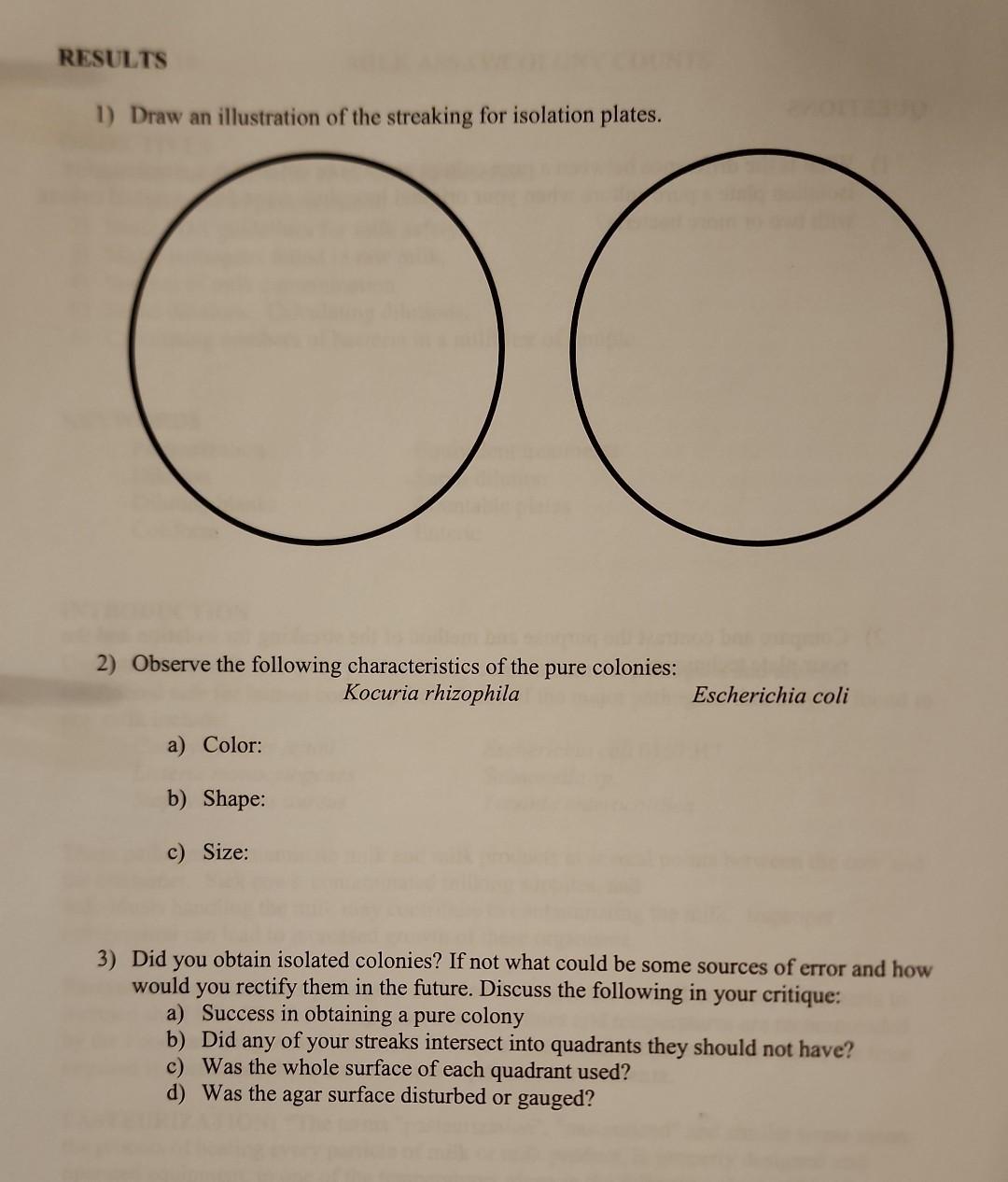 Solved 1) Draw an illustration of the streaking for | Chegg.com