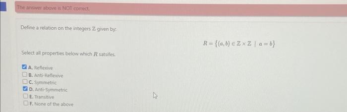 Solved Define a relation on the integers Z given by | Chegg.com