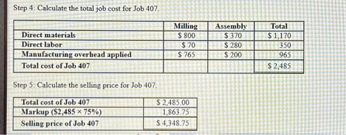 Solved Step 4: Calculate the total job cost for Job 407. | Chegg.com