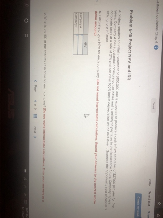 Solved westment decisions Chap 6 Saved Help Save & Exit Sub | Chegg.com