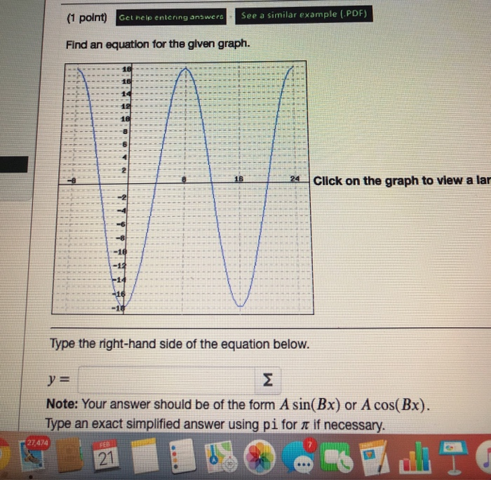 Solved Find an equation for the given graph. Click on the | Chegg.com