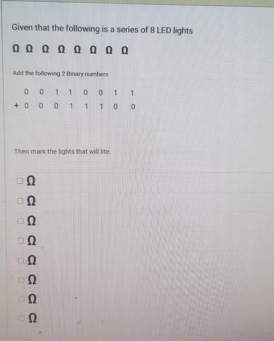 Solved Given that the following is a series of 8 LED lights | Chegg.com