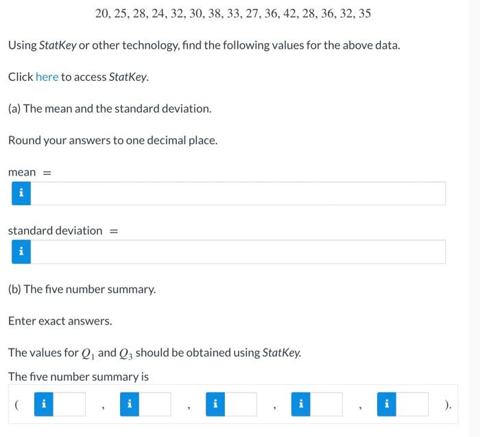 Solved Using StatKey or other technology, find the following | Chegg.com