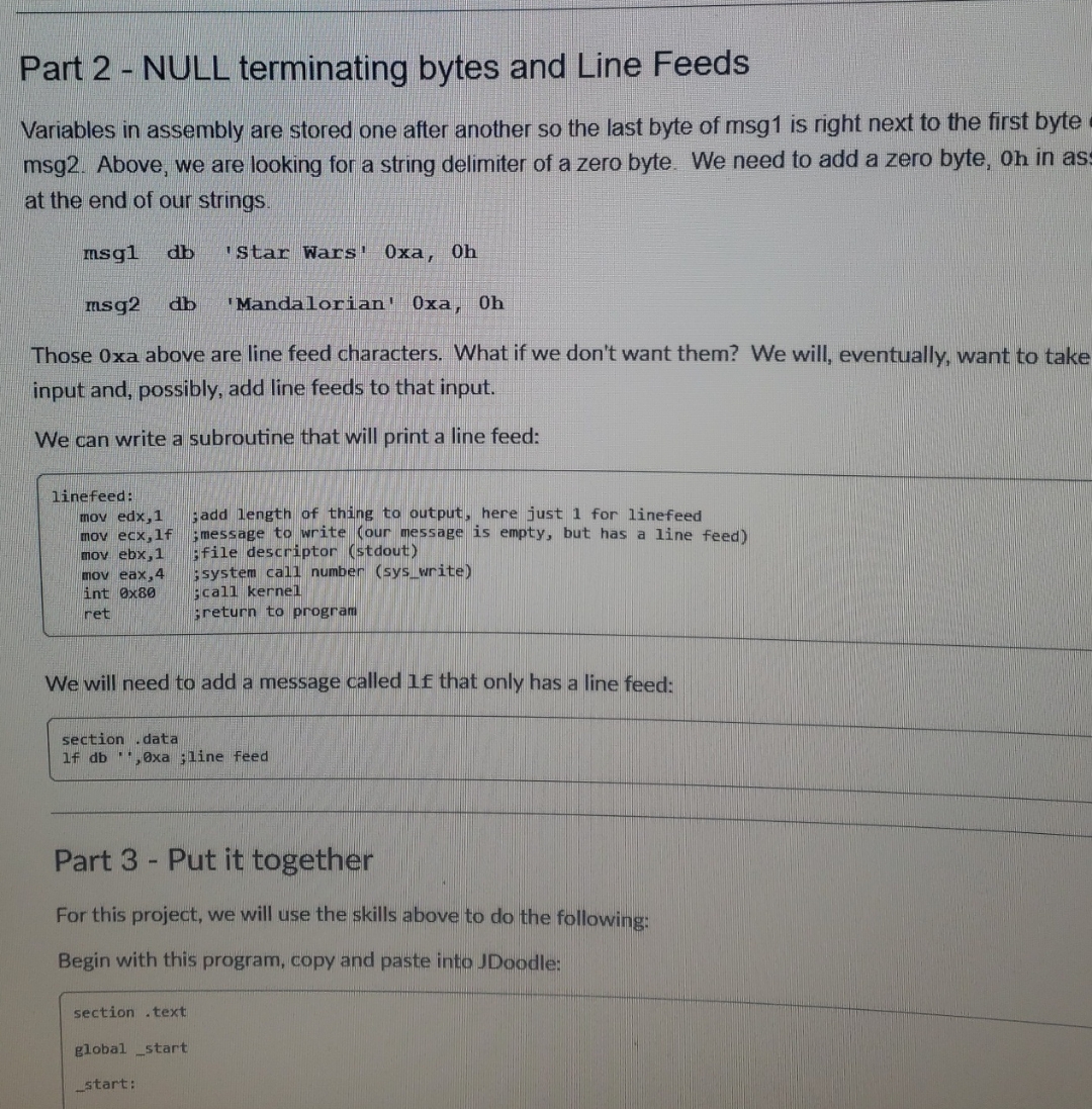 Solved Part 2 - ﻿NULL terminating bytes and Line | Chegg.com