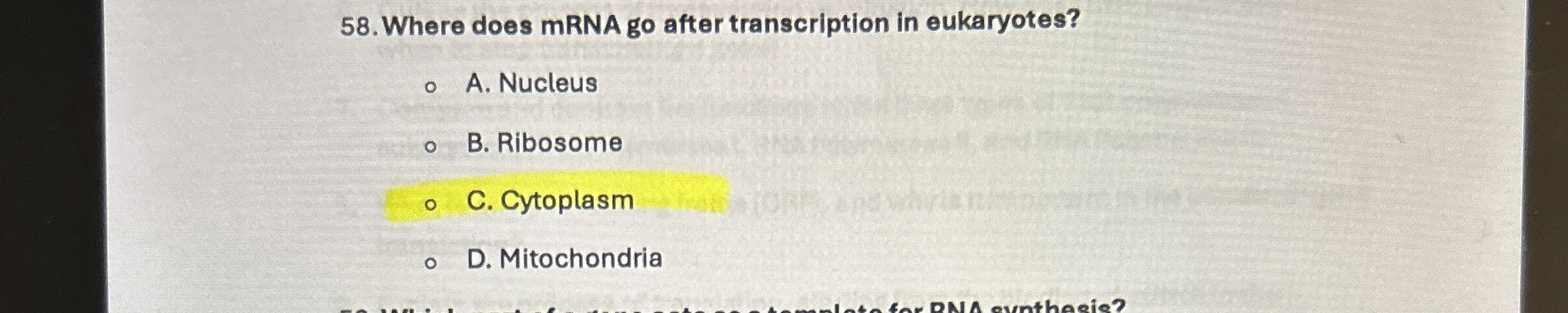 Solved Where does mRNA go after transcription in | Chegg.com