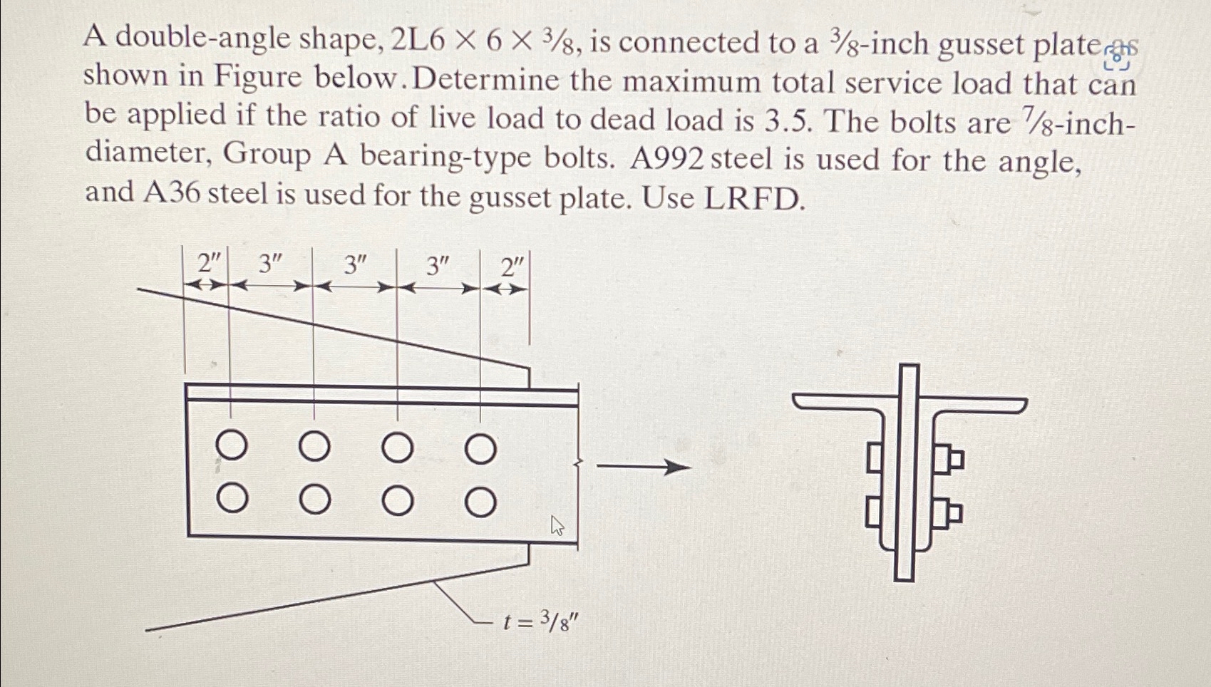 Solved A double-angle shape, 2L6×6×38, ﻿is connected to a | Chegg.com