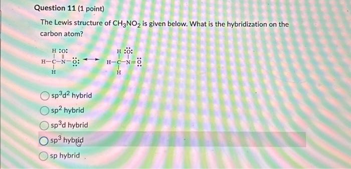 Solved Question 11 (1 point) The Lewis structure of CH3NO2 | Chegg.com
