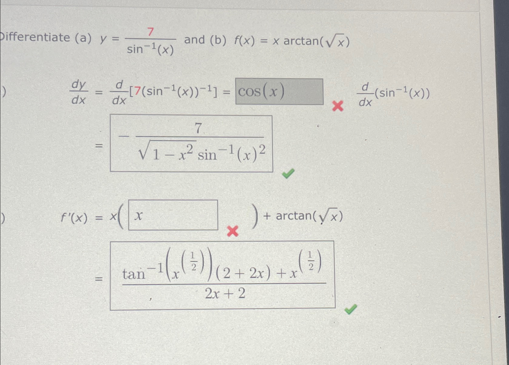 Solved Differentiate (a) y=7sin-1(x) ﻿and | Chegg.com
