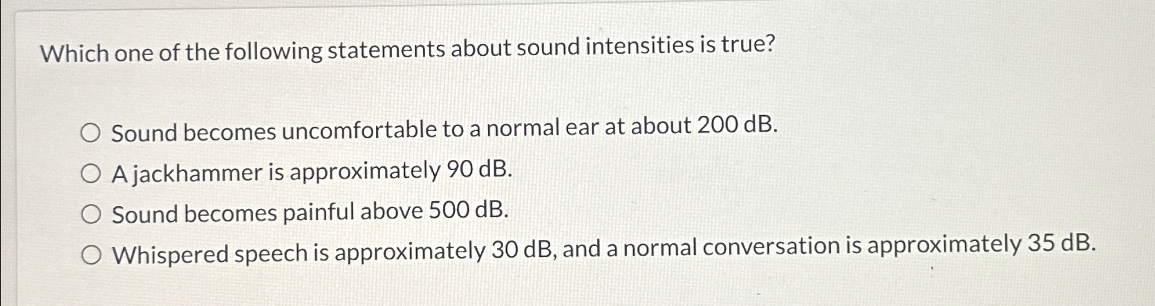 Solved Which one of the following statements about sound | Chegg.com