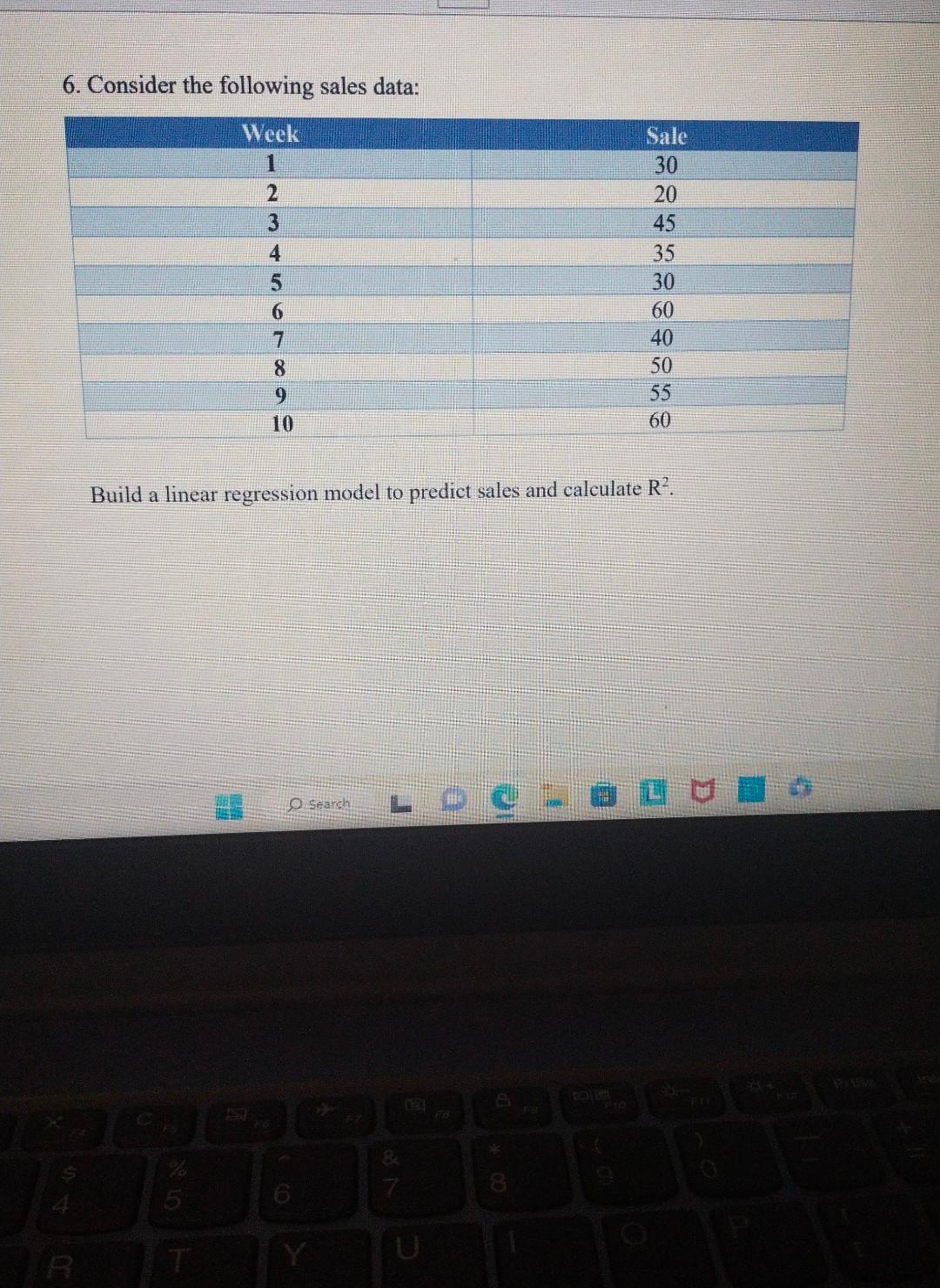 Solved 6. Consider the following sales data: Build a linear | Chegg.com