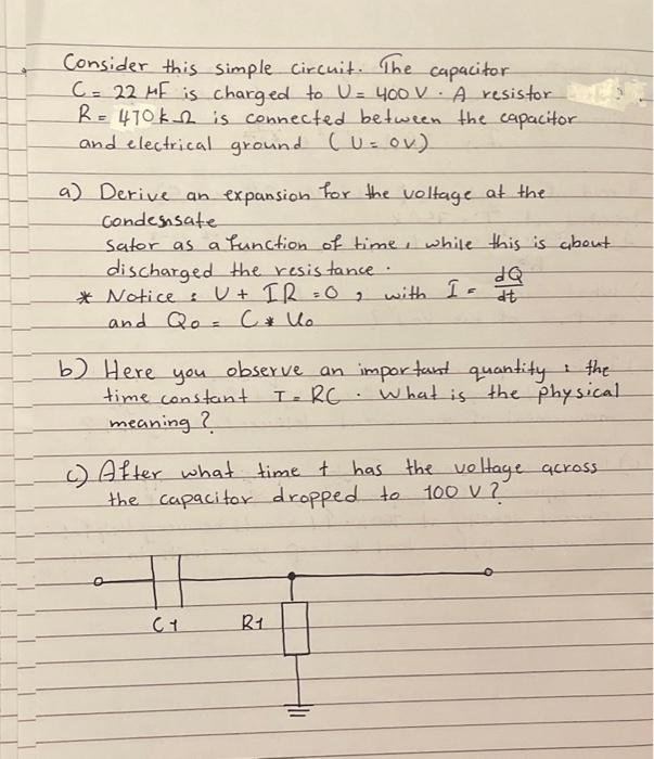Solved Consider this simple circuit. The capacitor C=22MF is | Chegg.com