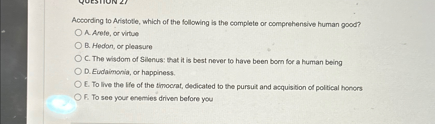 Solved According to Aristotle, which of the following is the | Chegg.com