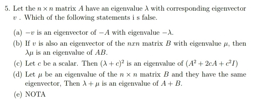 Solved Let the n×n ﻿matrix A have an eigenvalue λ ﻿with | Chegg.com