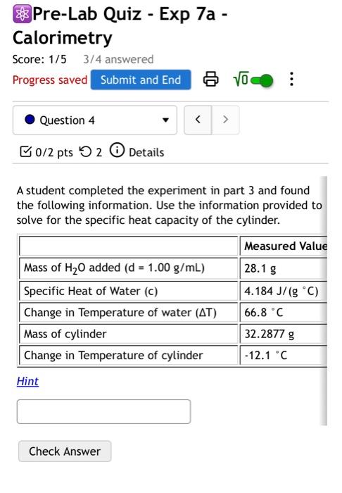 Solved A student completed the experiment in part 3 and | Chegg.com