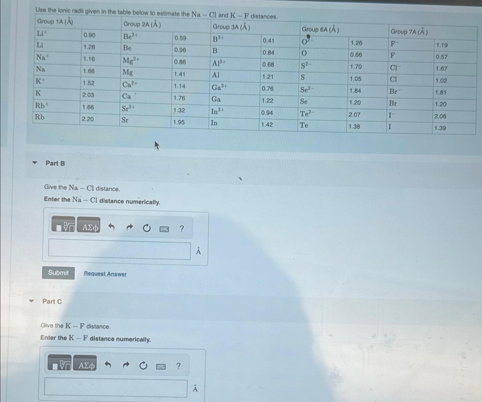 Solved Use the ionic radii given in the table below to | Chegg.com