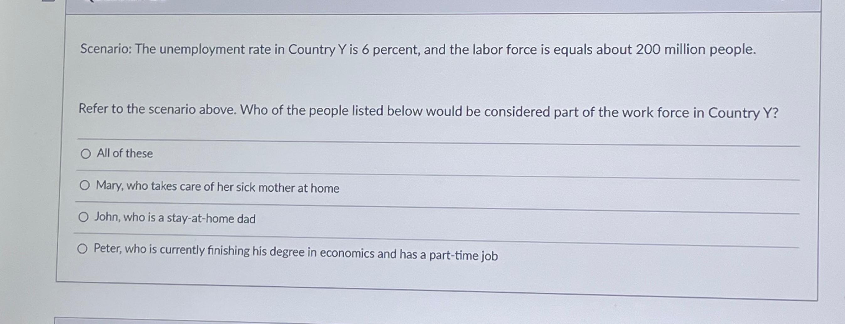 Solved Scenario: The unemployment rate in Country Y is 6 | Chegg.com