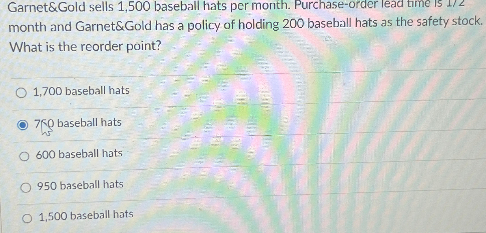 Solved Garnet&Gold sells 1,500 ﻿baseball hats per month. | Chegg.com