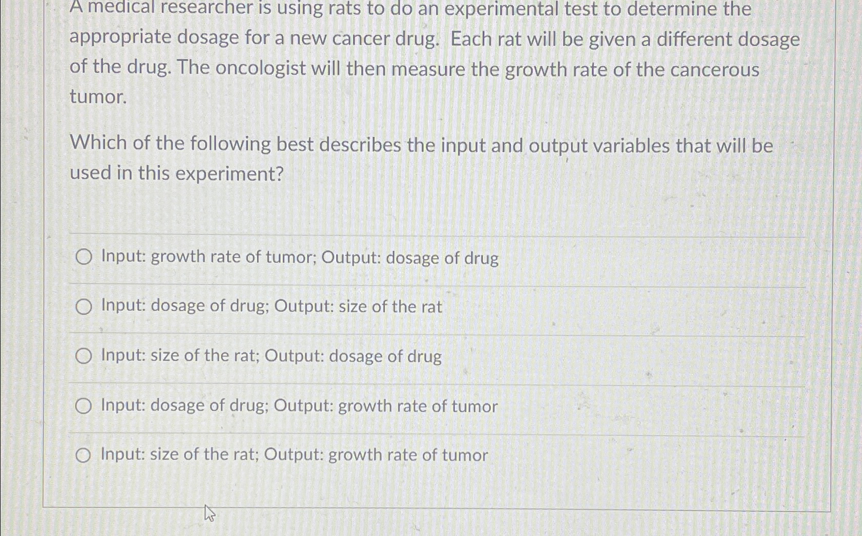 Solved A medical researcher is using rats to do an | Chegg.com