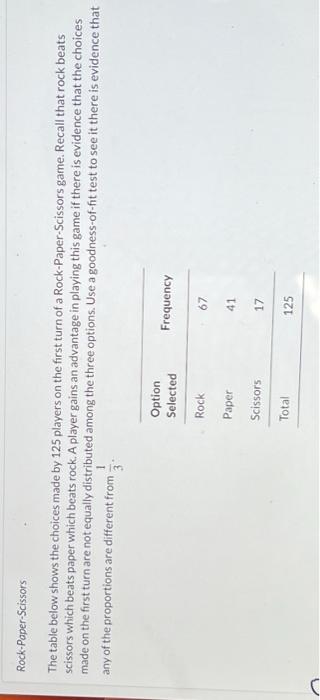 Solved Rock-Paper-Scissors The table below shows the choices | Chegg.com