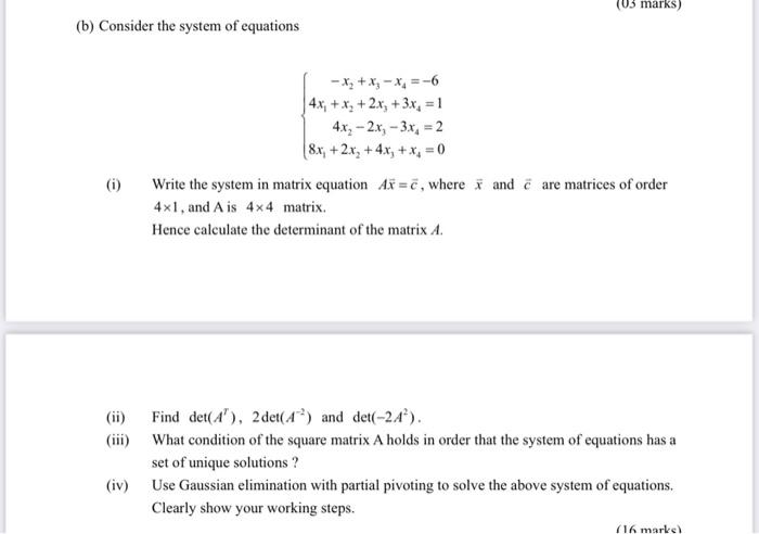 Solved (b) Consider the system of equations | Chegg.com