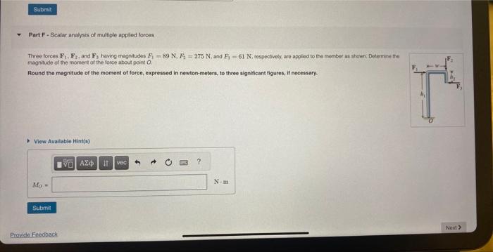 Solved Part D - Scalar analysis of an applied horizontal | Chegg.com