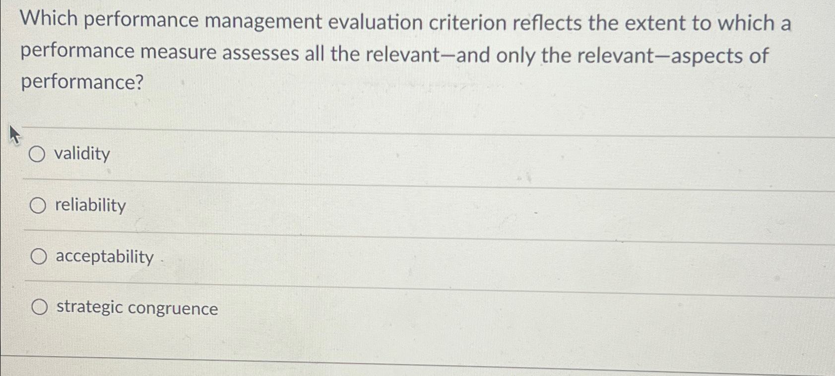 Solved Which performance management evaluation criterion | Chegg.com