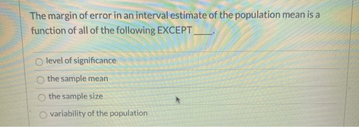 Solved The margin of error in an interval estimate of the | Chegg.com