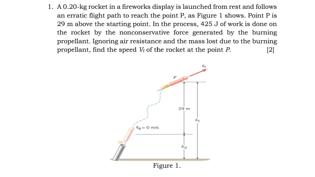 Solved 1. A 0.20-kg rocket in a fireworks display is | Chegg.com