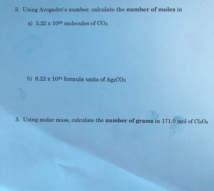 Solved 2. Using Avogadro's number, calculate the number of | Chegg.com
