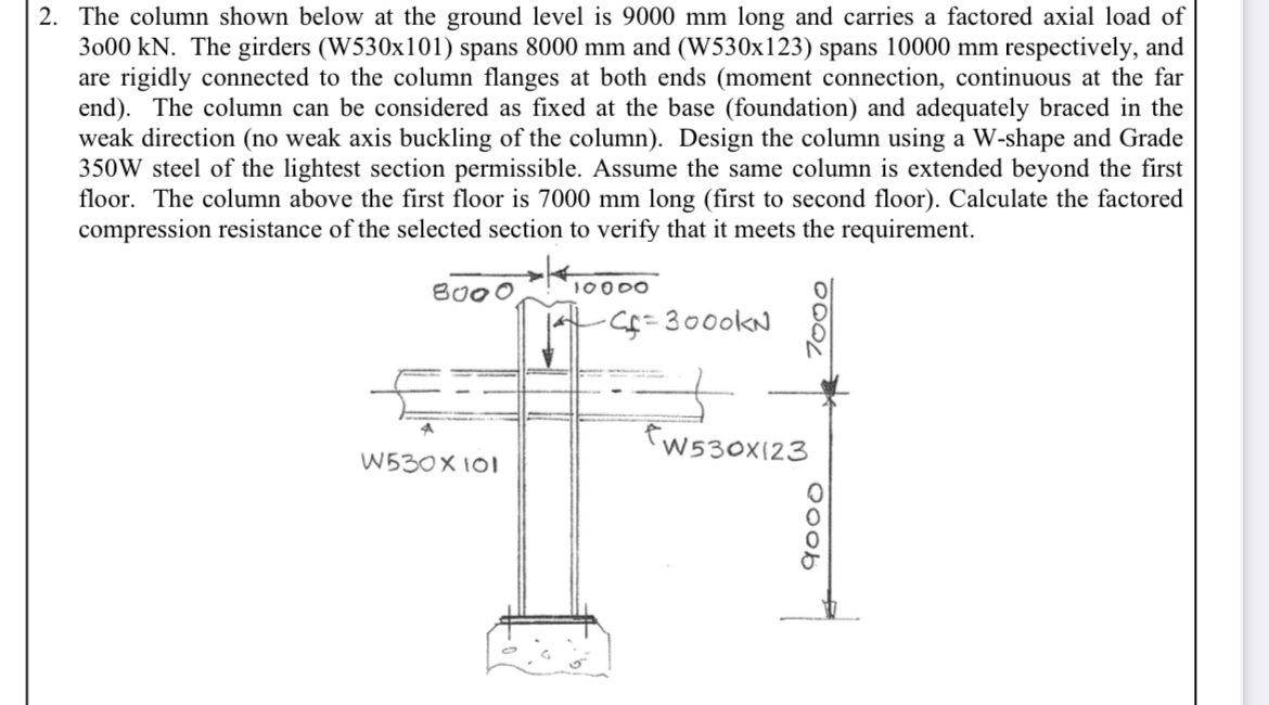 The column shown below at the ground level is 9000mm | Chegg.com