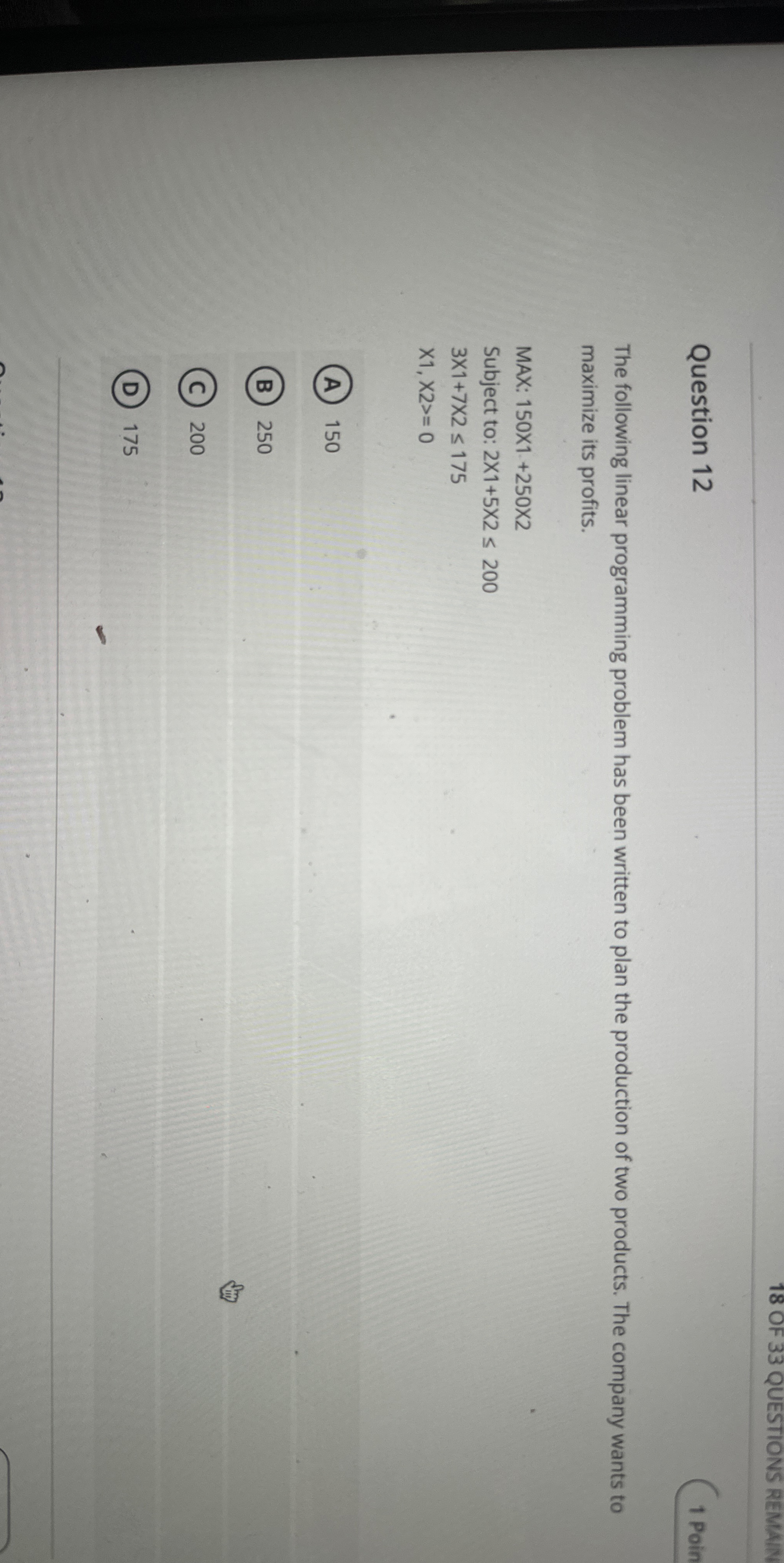 Solved 18 ﻿OF 33 ﻿QUESTIONS REMAIIQuestion 121 ﻿PoinThe | Chegg.com