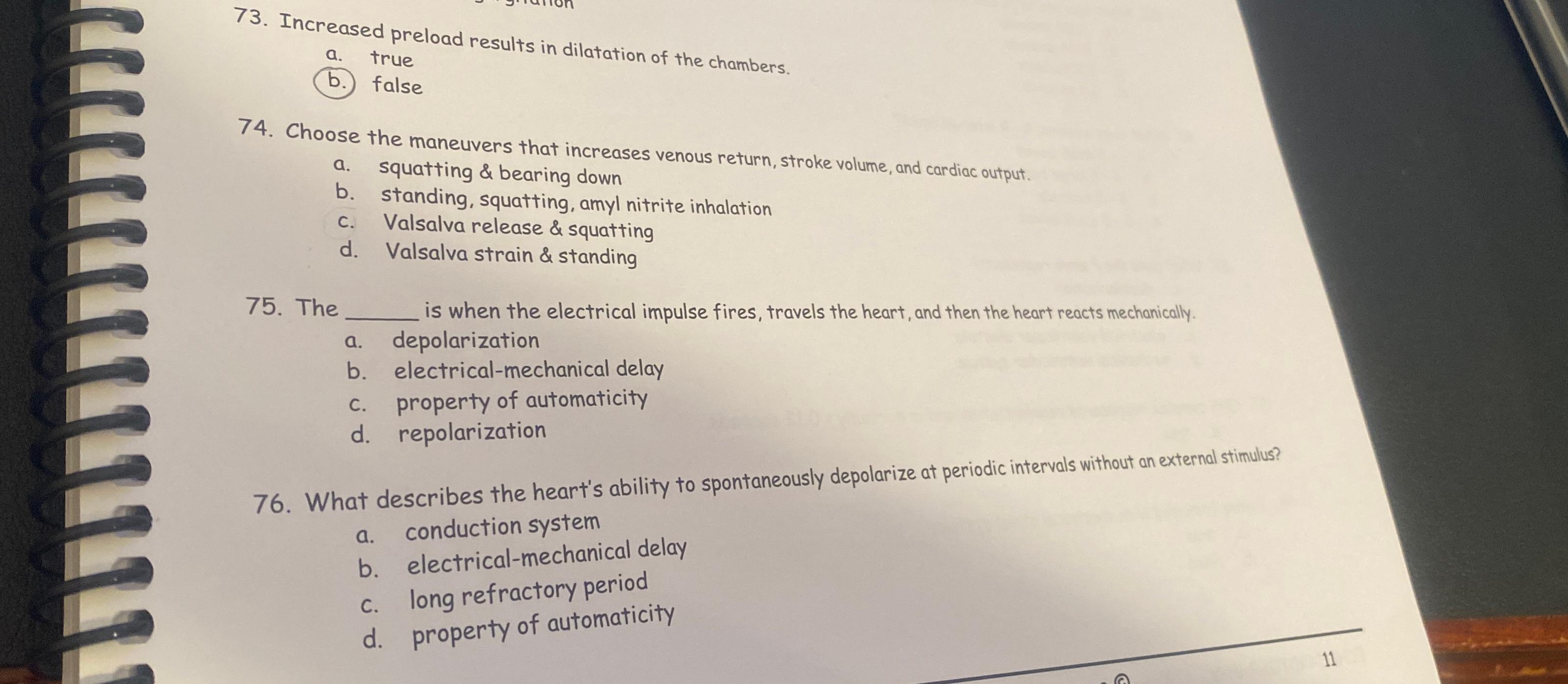 Solved Increased preload results in dilatation of the | Chegg.com