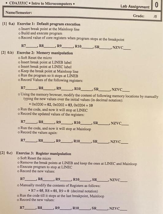 Solved • Cda3331c • Intro To Microcomputers Lab Assignment 0 