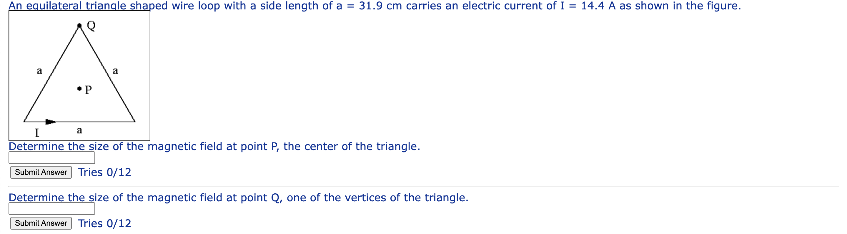 Solved An equilateral trianale shaned wire loop with a side | Chegg.com