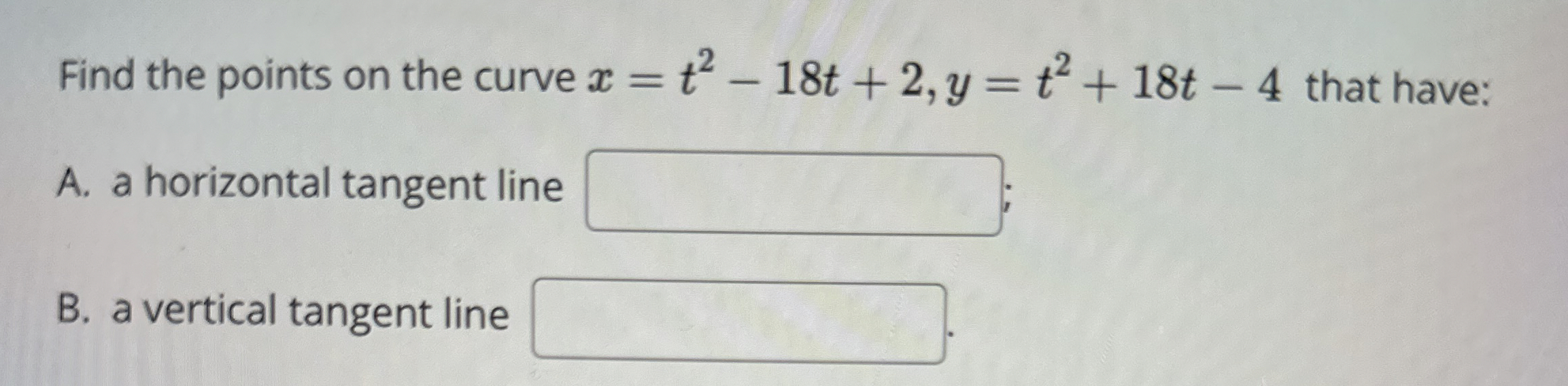 Solved Find the points on the curve x=t2-18t+2,y=t2+18t-4 | Chegg.com