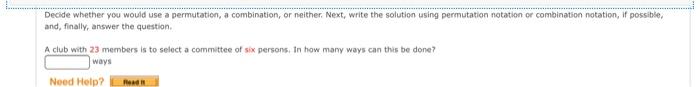 Solved Decide whether you would use a permutation, a | Chegg.com