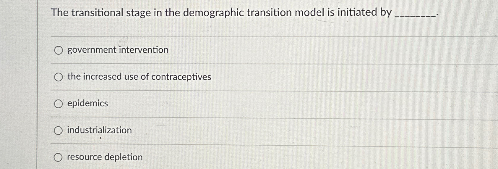 Solved The transitional stage in the demographic transition | Chegg.com