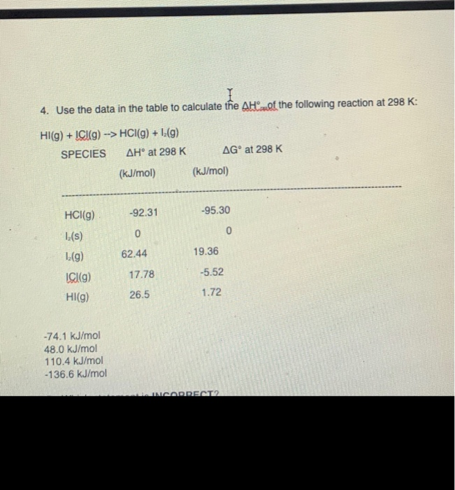 Solved 4. Use the data in the table to calculate the AHf the | Chegg.com