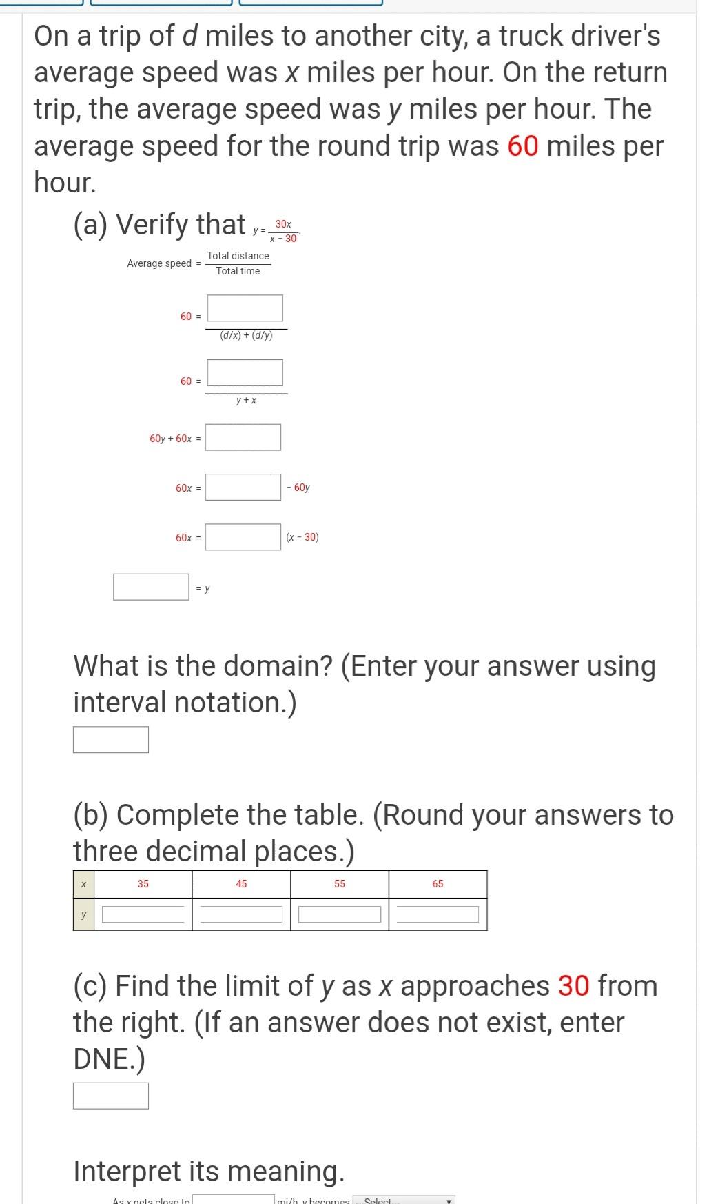 Solved On a trip of d miles to another city, a truck | Chegg.com