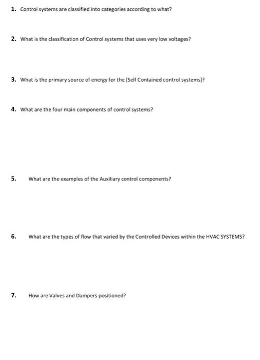 Solved 1. Control systems are classified into categories | Chegg.com