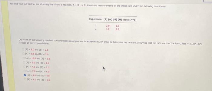 Solved You and your lab parther are studying the rate of a | Chegg.com