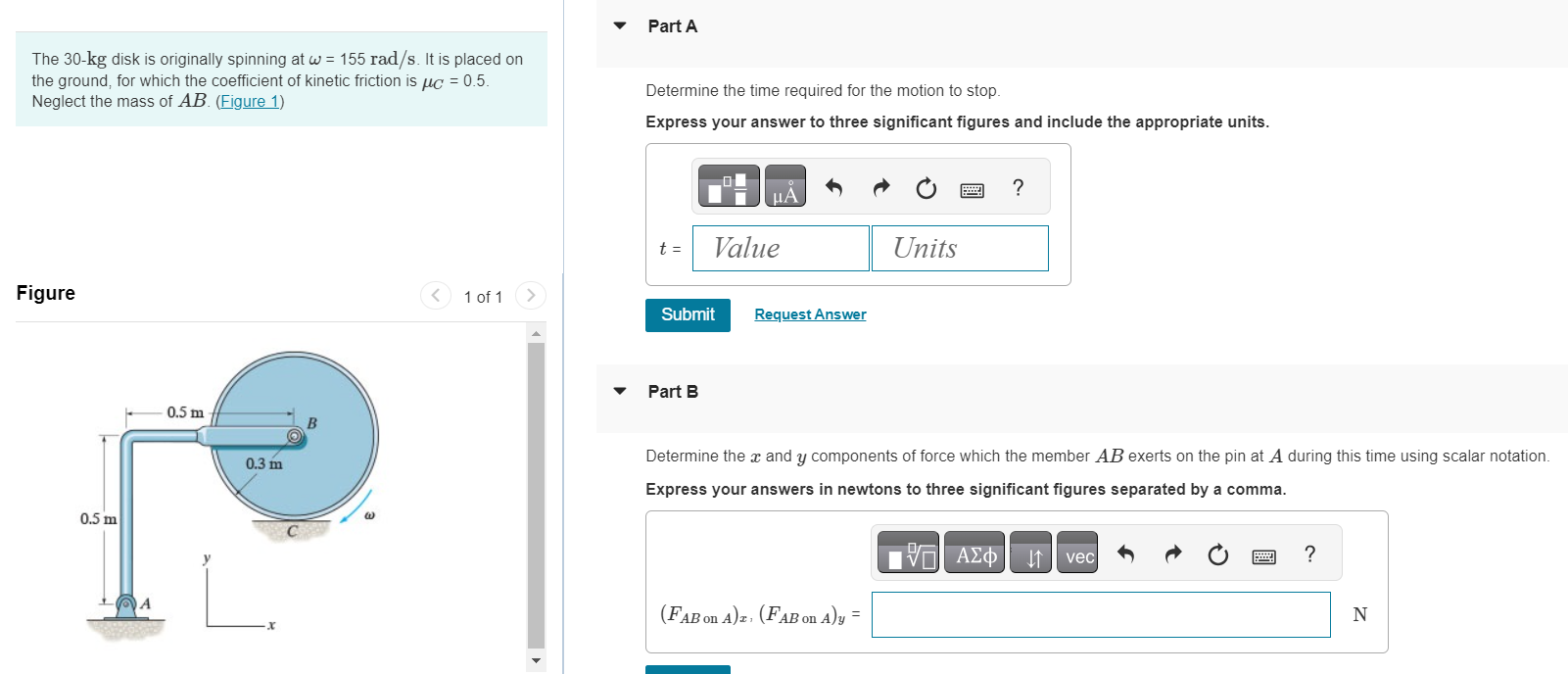 Solved The 30-kg ﻿disk is originally spinning at ω=155rads. | Chegg.com