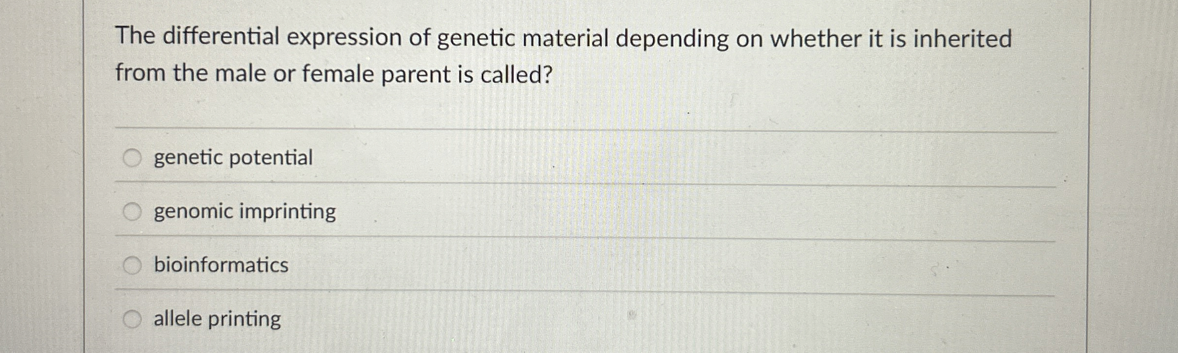 Solved The differential expression of genetic material | Chegg.com