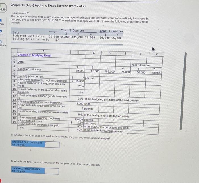 Solved Chapter 8: (Algo) Applying Excel: Exercise (Part 2 of | Chegg.com