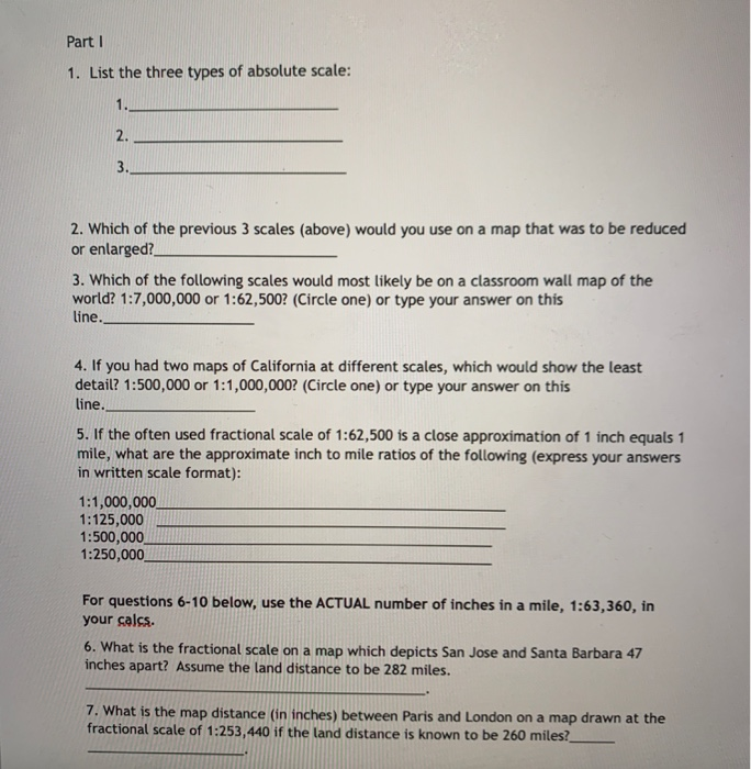 Solved Part 1 1. List the three types of absolute scale: 1. | Chegg.com