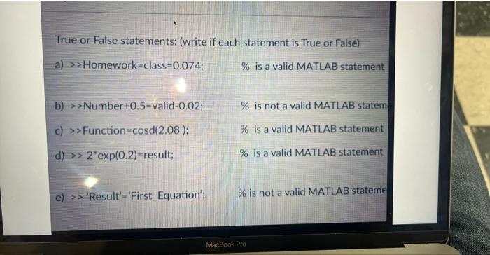 Solved True or False statements: (write if each statement is | Chegg.com